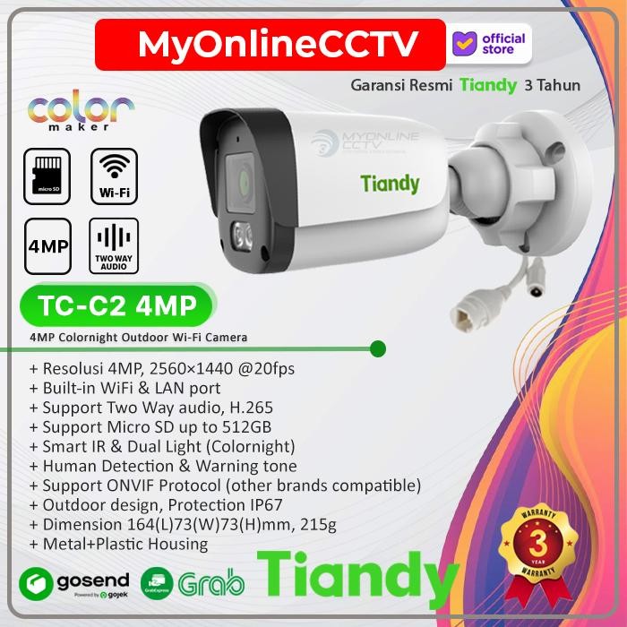 Jual Tiandy TC-C2 4MP WiFi IP Camera CCTV Colornight Color Maker Two Way Audio Outdoor Anti Air ...