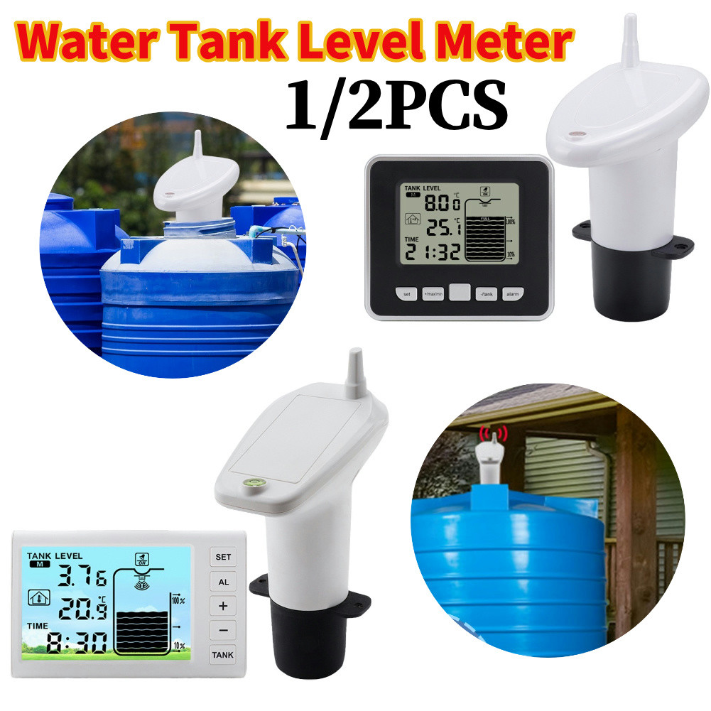 Jual 1-3Pcs Ultrasonic Wireless Water Tank Liquid Level Meter with ...