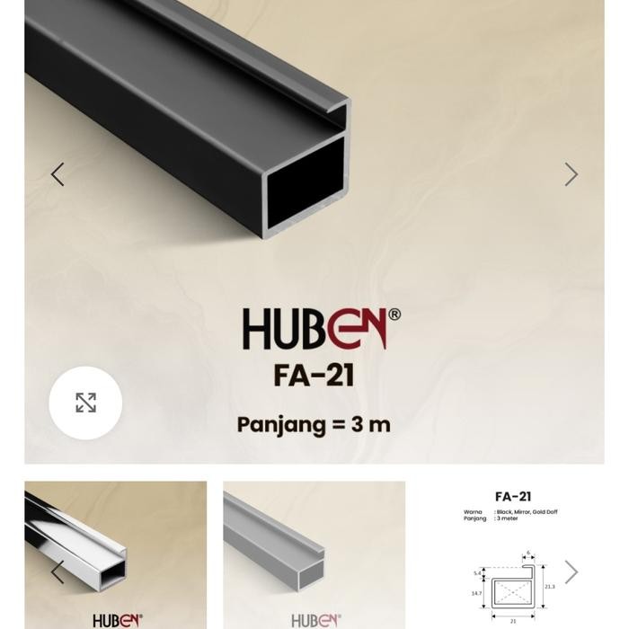 Jual Frame Kaca Alumunium Huben Fa 21 Dan Handel Fhd 21 Panjang 3 Meter ...