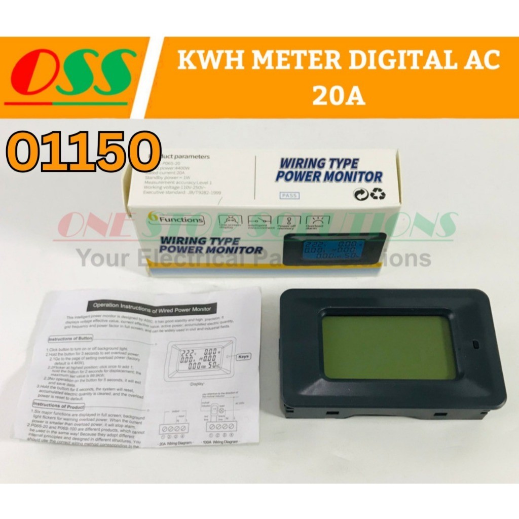 Jual KWH Meter Digital AC 20A Wattmeter Voltmeter Ammeter Energi LCD ...