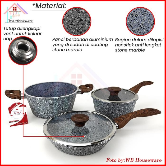 Jual Supra 5Pcs Cookware Set Granite Stone Series / Panci Set Anti ...