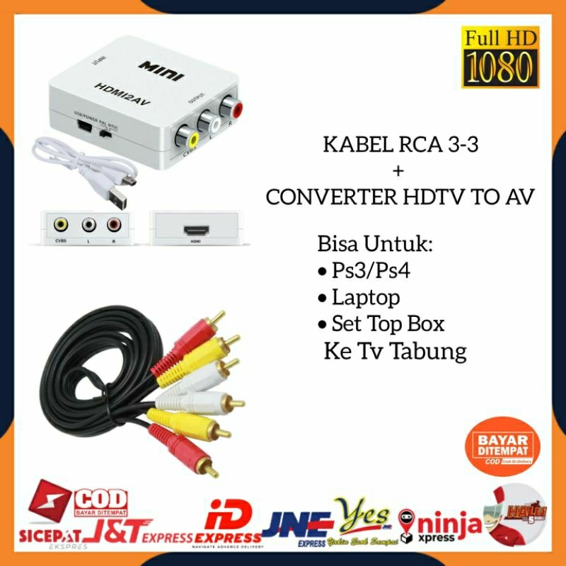 Jual [COD] CONVERTER MINI BOX HDMI TO AV RCA ADAPTER + KABEL RCA TO RCA 1.5M / BISA DARI LAPTOP ...