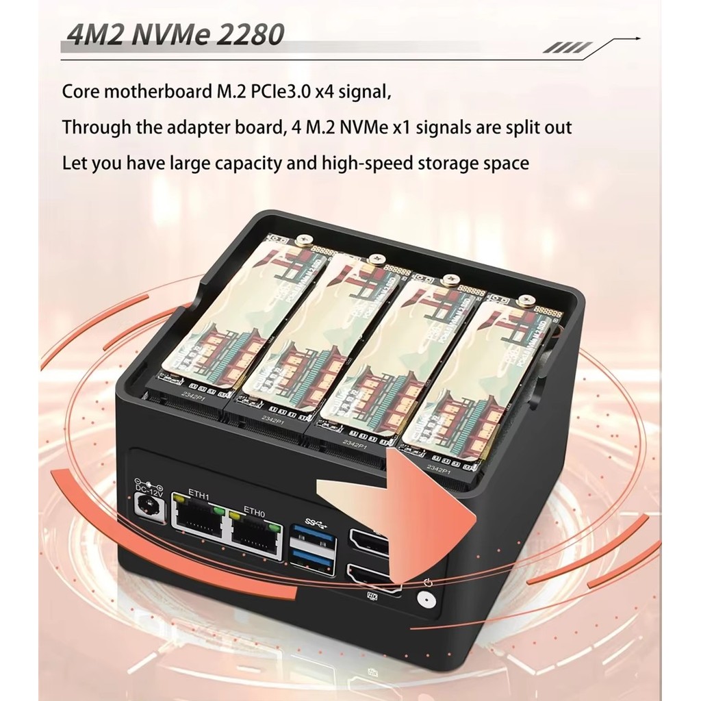 Jual New 12th Gen Firewall Mini PC Pocket NAS 4xM.2 NVMe Board Intel i3 ...