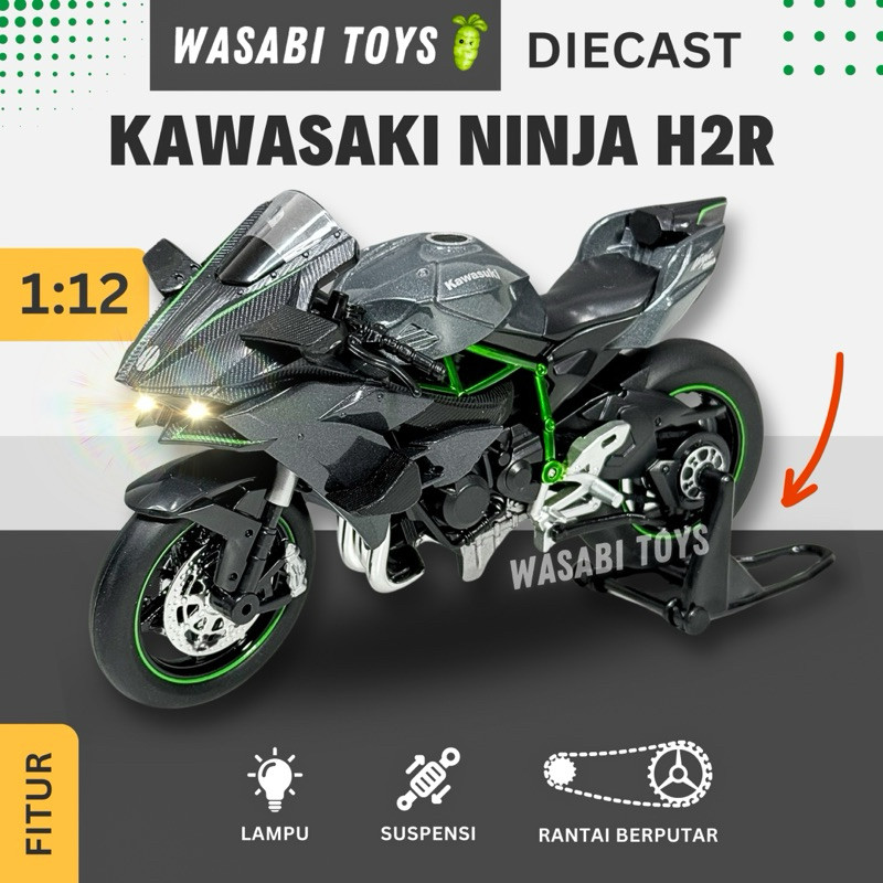 Jual Miniatur Diecast 1:12 Motor Kawasaki Ninja H2R (Rantai Gerak, Paddock, Suspensi, Lampu ...
