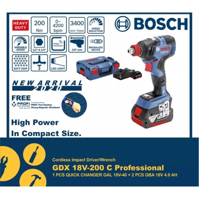 Jual BOSCH Cordless Impact Wrench & Driver GDX 18V-200 C Professional ...