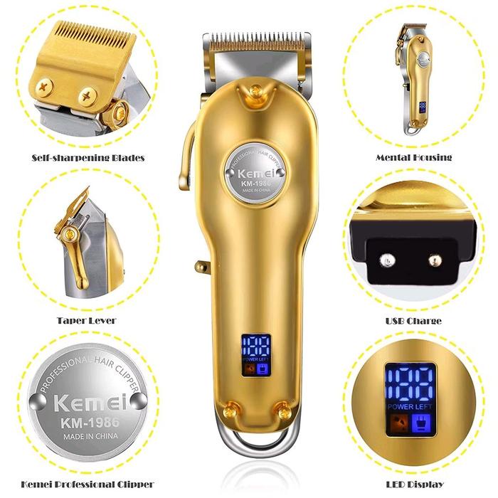 Jual Alat Mesin Cukur Pangkas Rambut Kemei Km-1986 Gold Hair Clipper | Shopee Indonesia