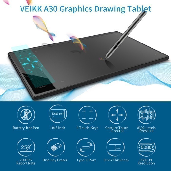 Jual VEIKK A30 - Digital Graphics Drawing Tablet with Pen Tablet P01 ...