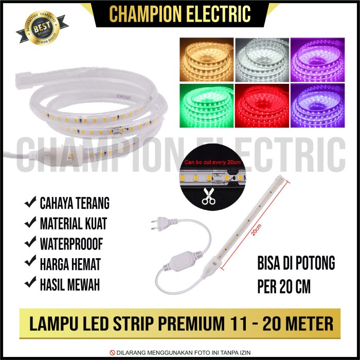 Jual Paket Lampu LED Strip 11-20 Meter 220V Preum Tipe 2 Potong Per 20 ...