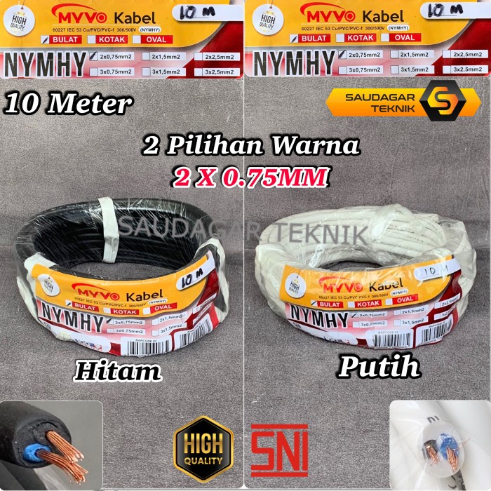 Jual Kabel NYMHY 2x0.75 10 Meter Kabel Listrik Kawat Tembaga SNI 2x0.75mm 10M | Shopee Indonesia
