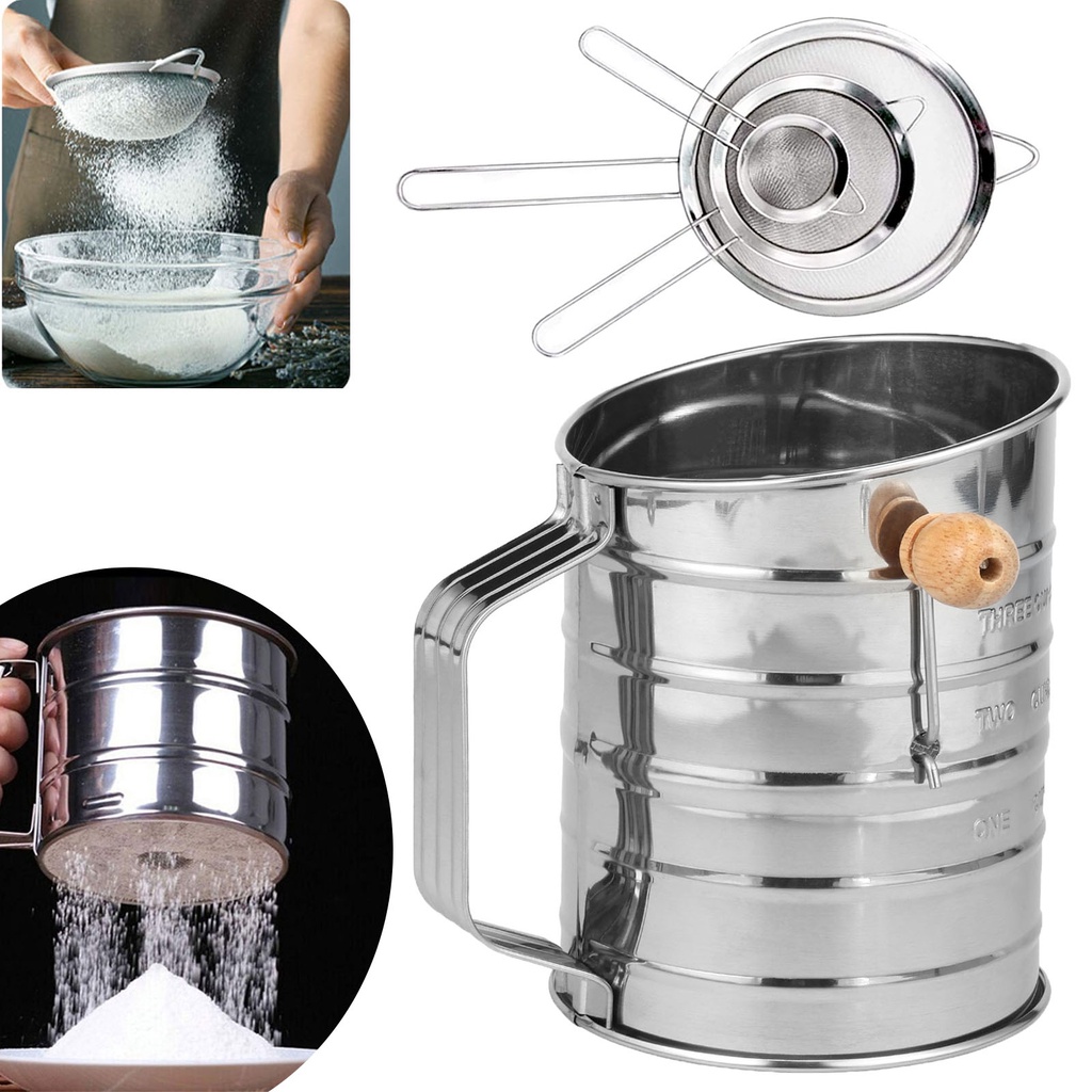 Jual Flour Sifter Stainless Steel Fine Mesh Baking Sifter Rustproof ...