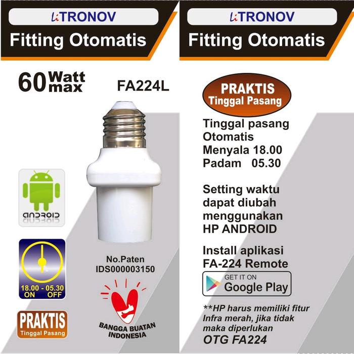 Jual FITTING LAMPU TIMER OTOMATIS LITRO FA-224 BUKAN SENSOR CAHAYA (FA ...