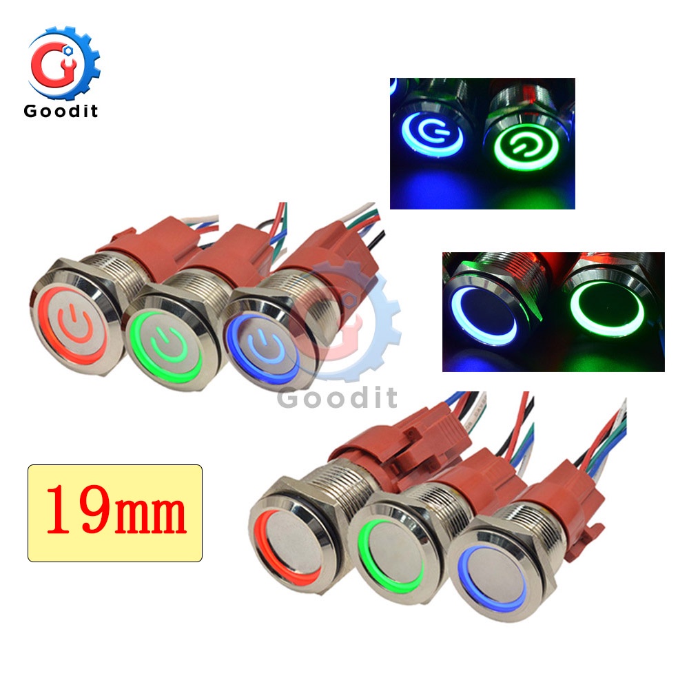 Jual Ring/Power Metal Push Button Switch 19mm LED 250V 5A Locking ...