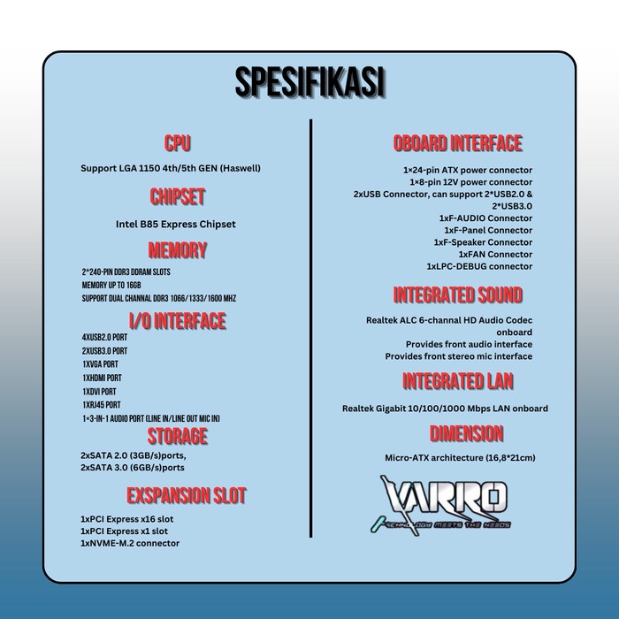 Jual Terhemat Motherboard Varro H81M-Pros1 M.2 Nvme Hdmi&Vga H81 Pro ...