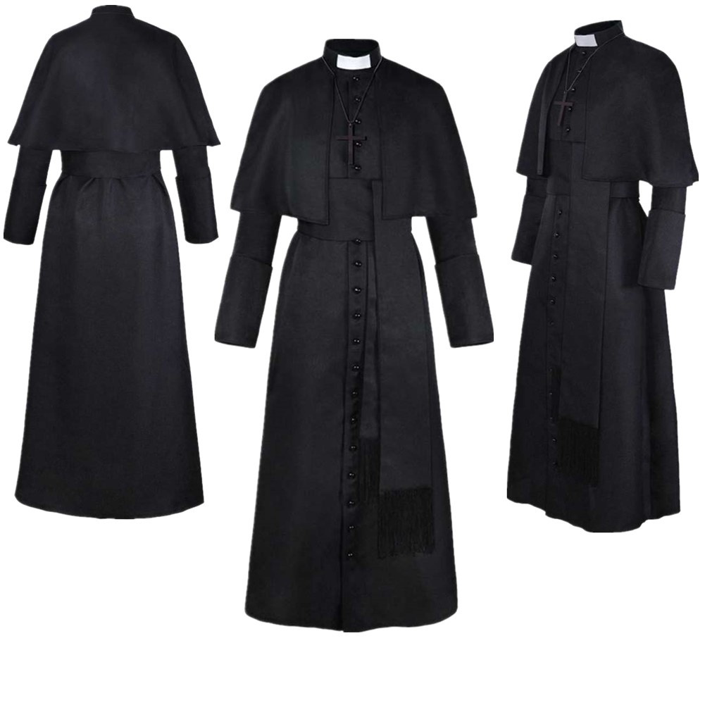 Jual Priest Cosplay White Robe Black Neclace Medieval Pastor Halloween ...