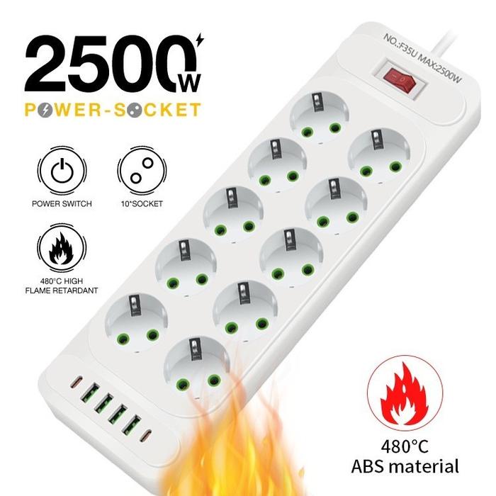 Jual 2500W Power Strip Socket Charger Stop Kontak Usb Charger Elektrik Type C Pengisian daya ...