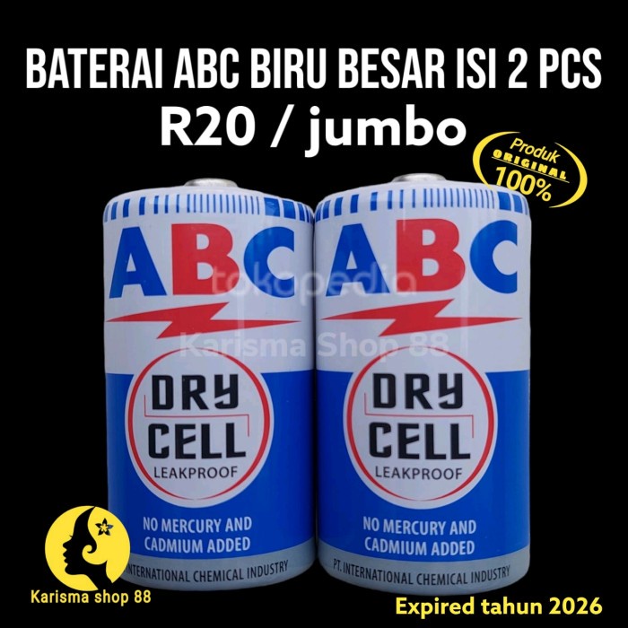 Jual Lengkap- Baterai ABC biru Besar r20 jumbo isi 2 pcs | Shopee Indonesia