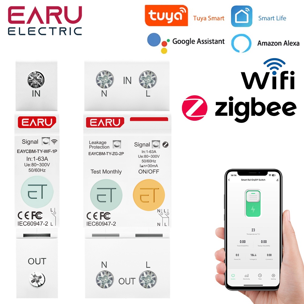 Jual 1/2P 63A Tuya Wifi Zigbee Smart Circuit Breaker Mcb Switch Energy ...