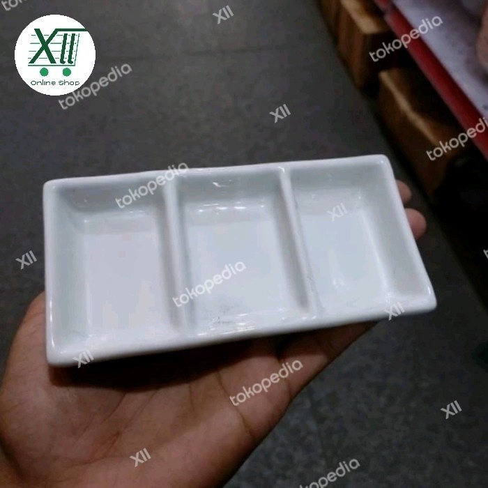 Jual ada- HOMELINE GBC~11 Piring Keramik Kotak 3 Sekat Tempat Sambal ...