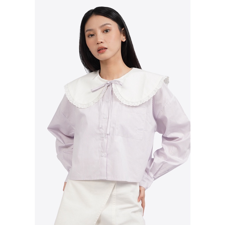 Jual COLORBOX Stripe Blouse with Peterpan Collar Lilac | Shopee Indonesia