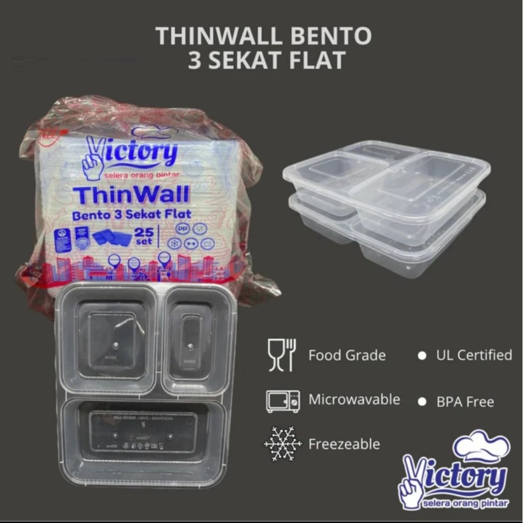 Jual [25 PCS] Thinwall Bento Victory Sekat 4 / Sekat 3 / Tempat Makan ...