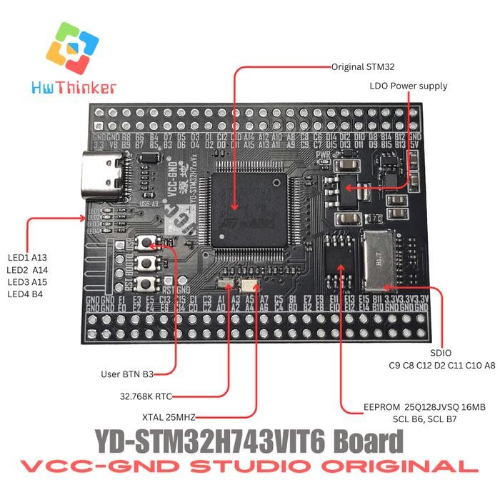 Jual MODUL YD-STM32H743VIT6 STM32H743 H7 STM32H7 STM32 BOARD ARM CORTEX-M7 MICROPYTHON TYPE-C ...