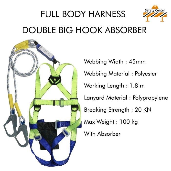 Jual Full Body Harness Double Big Hook Absorber / Safety Body Harness Double Big Hook Lanyard ...