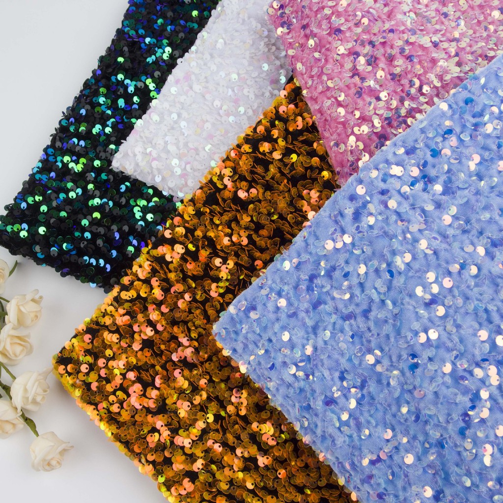 Jual Sequin Fabrics By Yards Velvet Reflective Fabric Gold Red Black ...