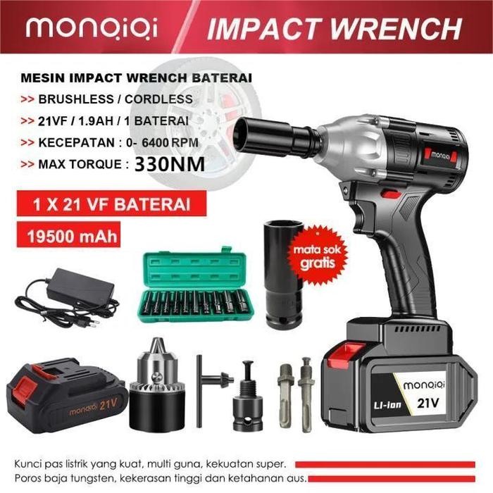 Jual Cordless Impact Wrench Brushless Motor 21V/Cordless Impact Wrench 21V 580N.M Soket Listrik ...