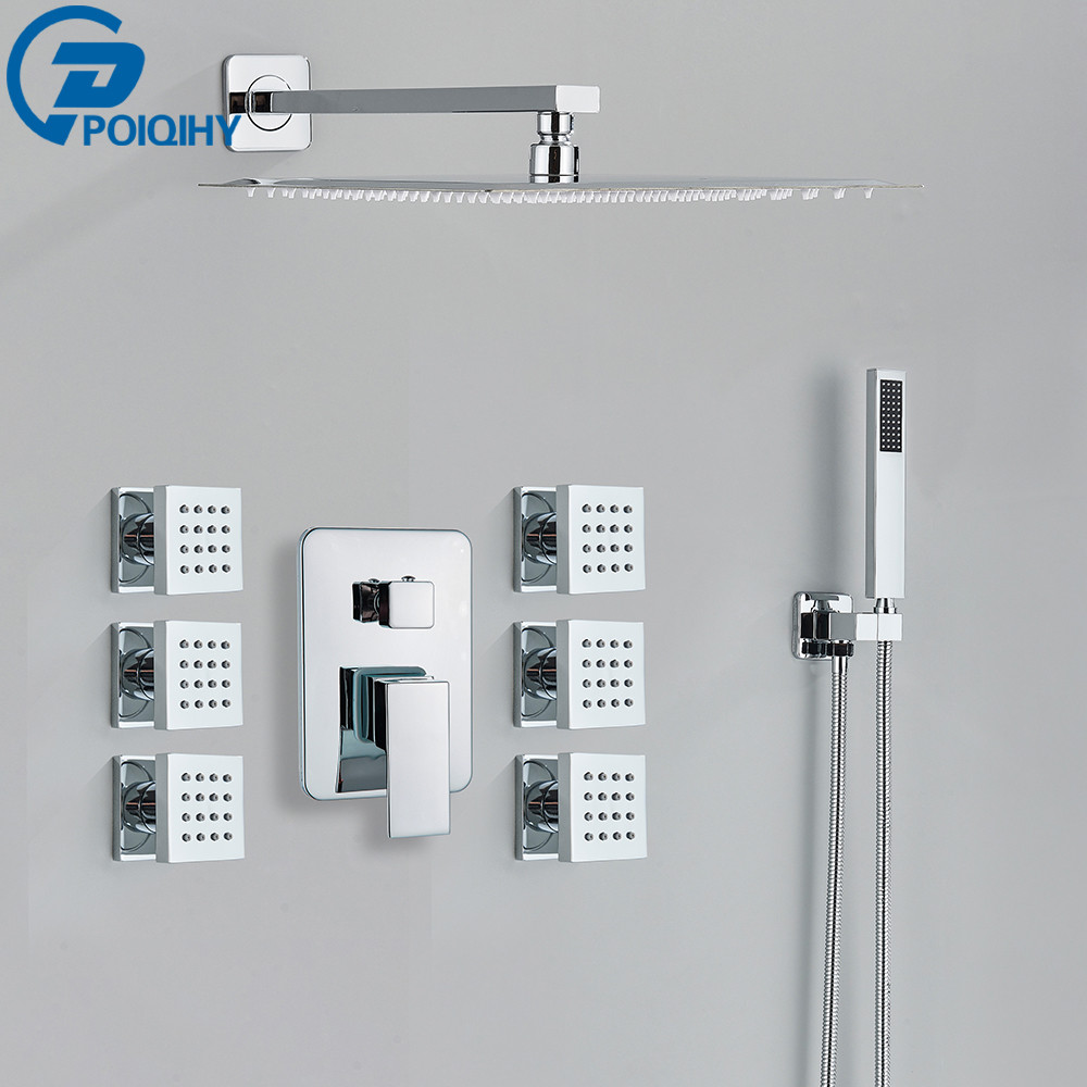 Jual Chrome Shower Faucets Bathroom Concealed Shower Set Rainfall Bath ...