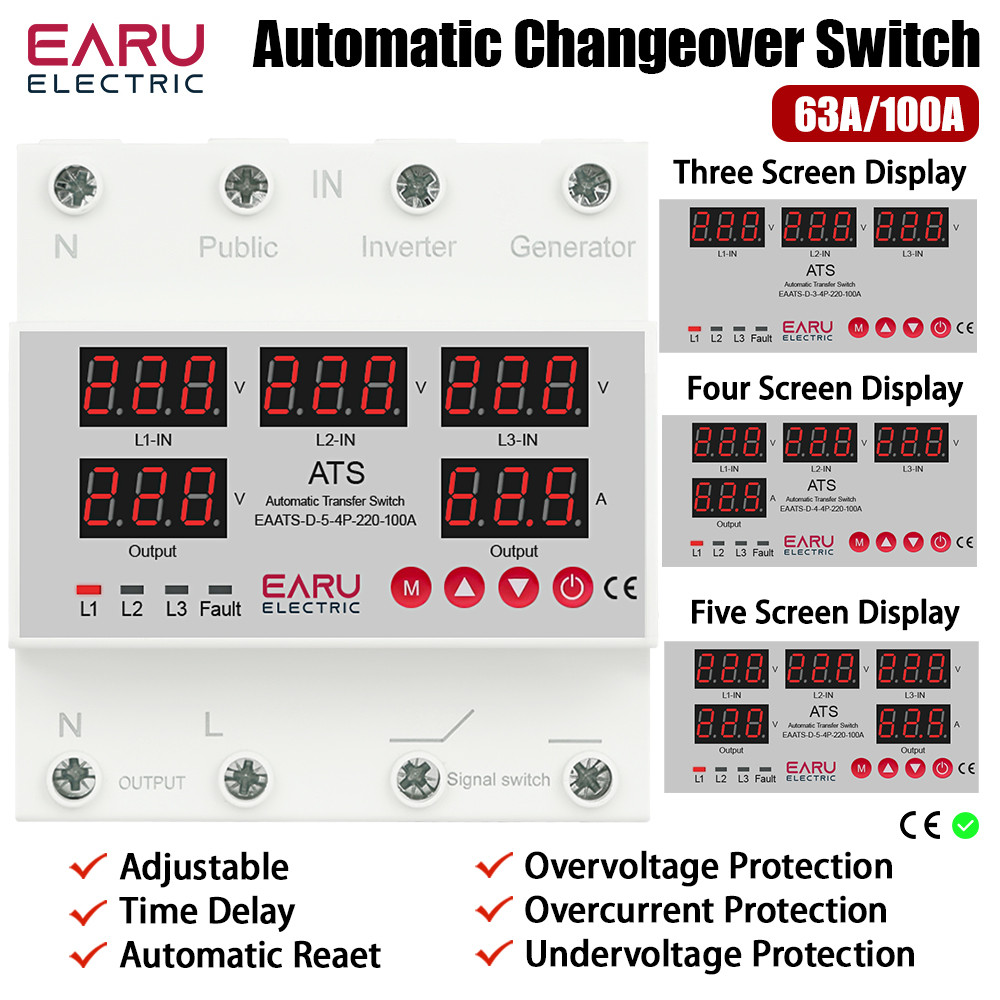 Jual BEST SELLER 63A 100A 3 Phase 3P+N Over Under Voltage Protector ATS ...