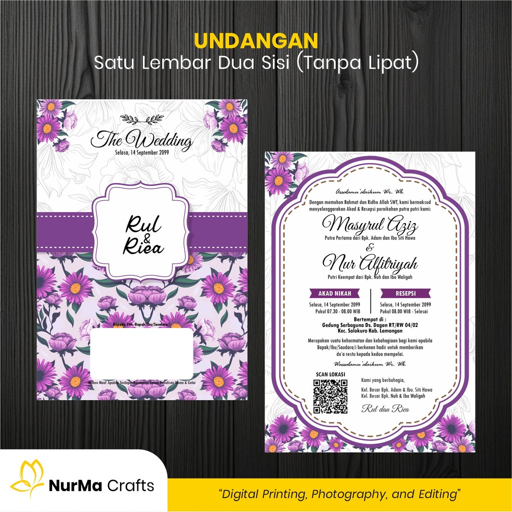 Jual Undangan Murah Simpel Minimalis Elegan (1 Lembar 2 Sisi) Kertas BC Kertas Jasmine | Shopee ...