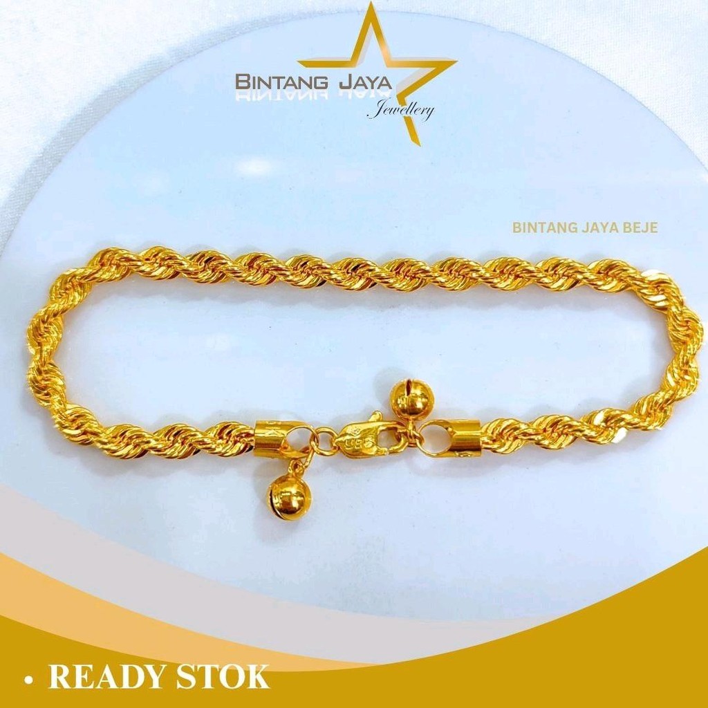 Jual Gelang Emas Kadar (16K) Tambang Kait Per N Lonceng Panjang 17K8CM ...