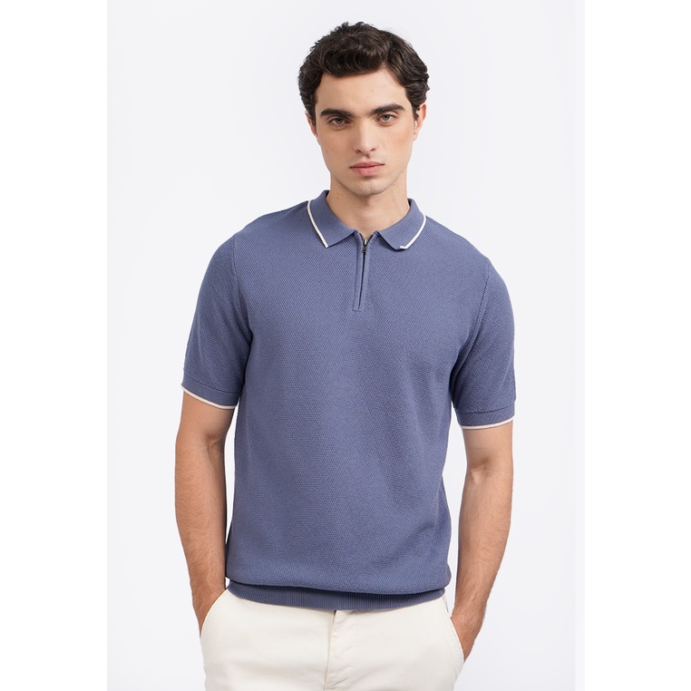 Jual WOOD Zipped Short Sleeve Polo Shirt 2-PSILXC125E111 Dusty Blue ...