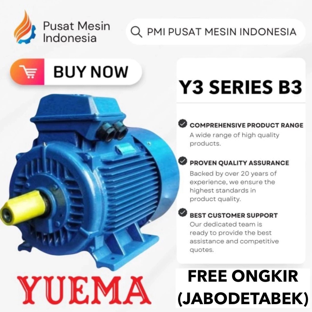 Jual DINAMO ELEKTRO MOTOR YUEMA Y3 2P 5,5KW 7,5HP 3PHASE 380V B3/ ELECTRIC DINAMO MOTOR/ DINAMO ...