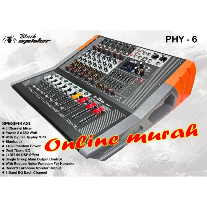 Jual power mixer black spider phy 6 phy6 1300 watt 650x2 6 channel original | Shopee Indonesia