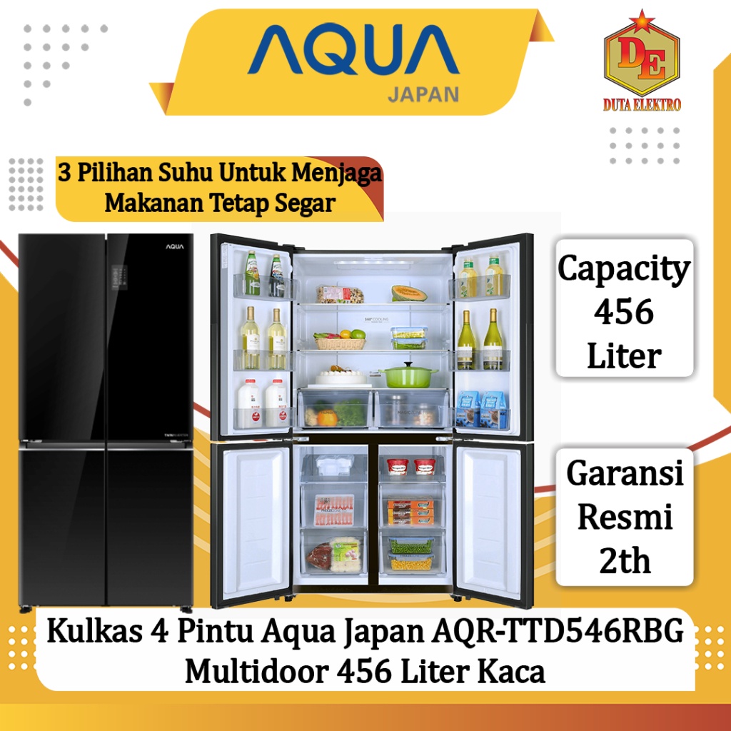 Jual Kulkas 4 Pintu Aqua Japan AQR TTD 546 RBG Multidoor 456 Liter Kaca ...