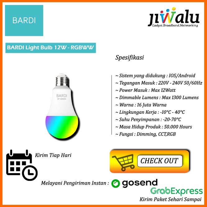 Jual BARDI Smart LIGHT BULB RGB+WW 12W Wifi Wireless IoT - Home ...