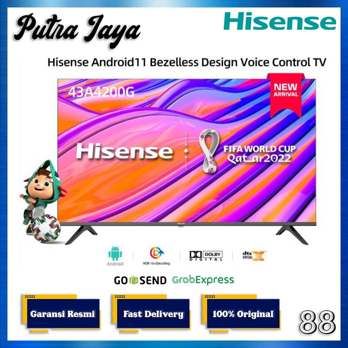 Jual Led Tv Hisense 43 Inch Android Tv Bezelless Voice Control 43A4200G ...