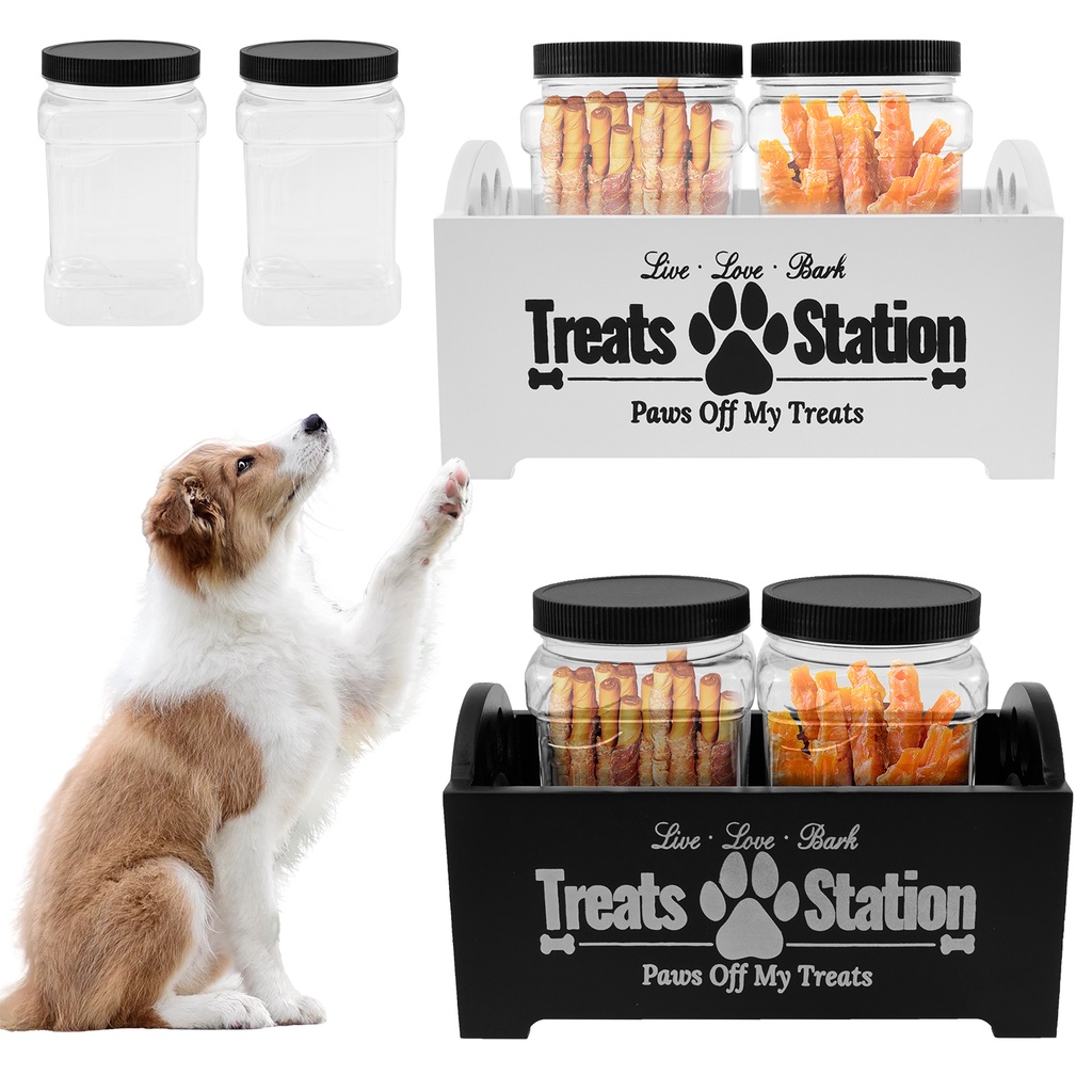Jual Pet Feed Storage Container Wood Dog Food Storage Organizer with 2 ...