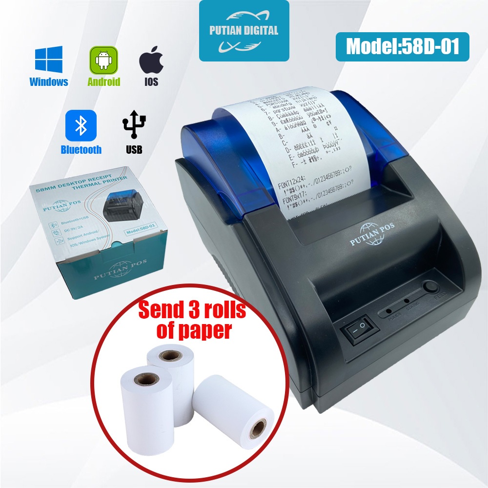 Jual Putian Pos Desktop 58mm Thermal Printer 58D-01 Printer Mesin Sir ...