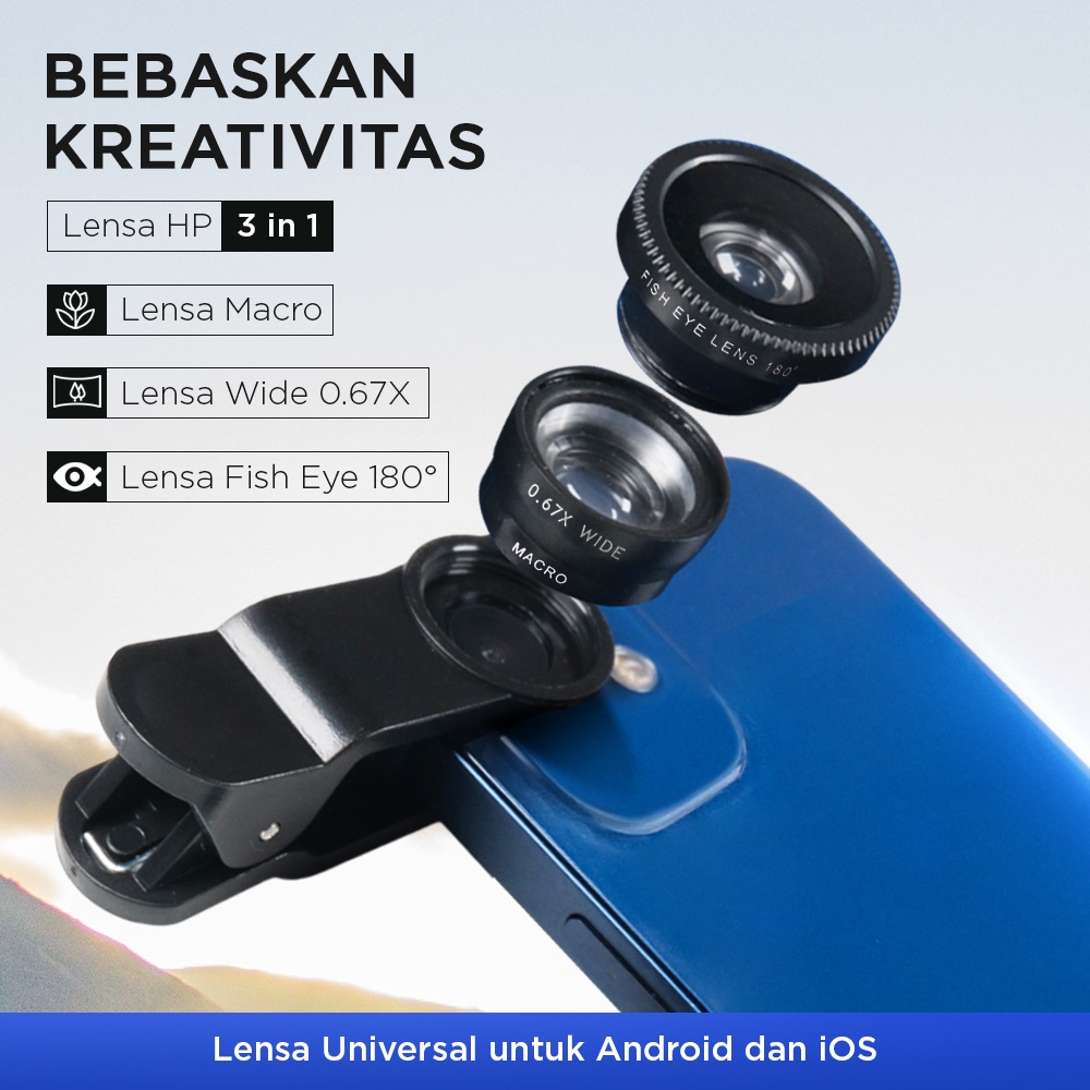Jual CUIMENG Lensa Kamera HP 3in1 Fish Eye Macro Wide 0.67X Universal ...