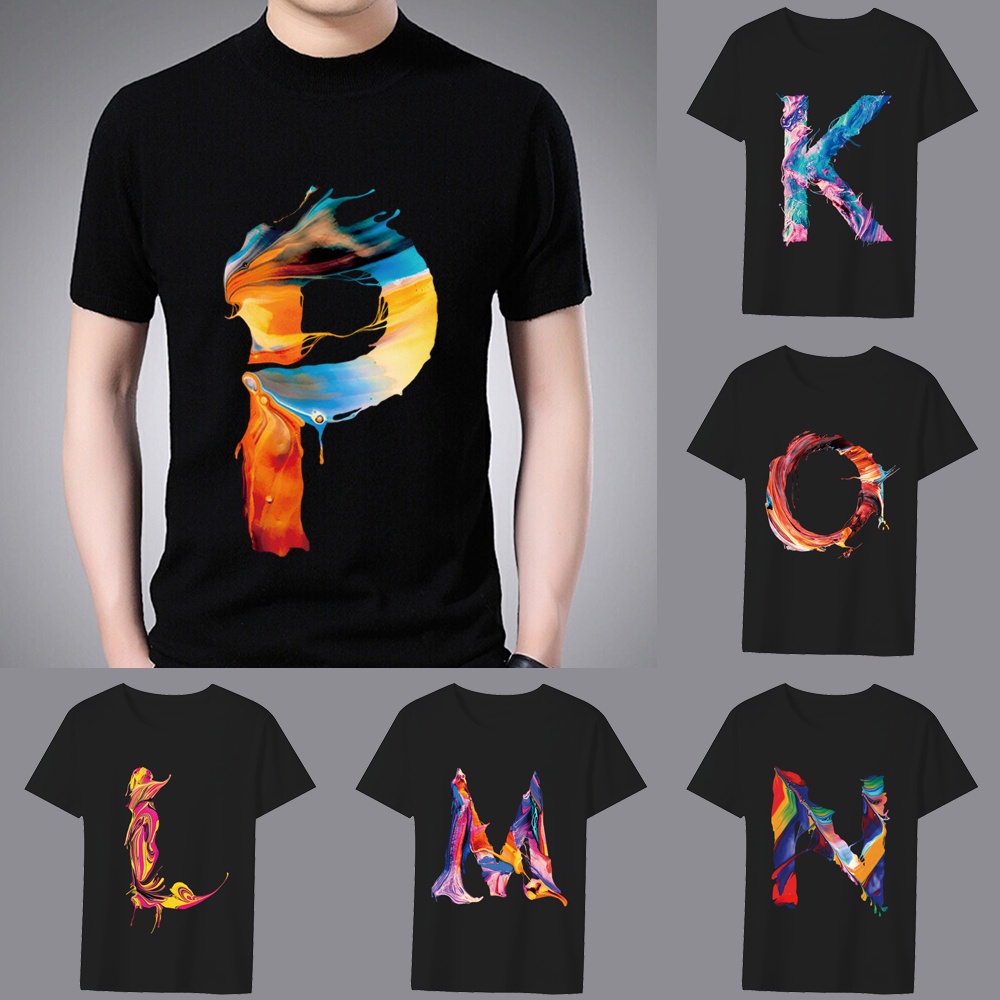 Jual Fashion T-Shirt Black Men'S Paint Pattern 26 English Alphabet ...