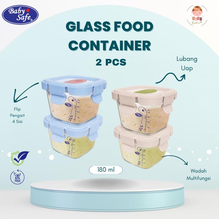 Jual Ready Baby Safe Glass Food Container 2 Pcs Tempat Simpan Makan ...