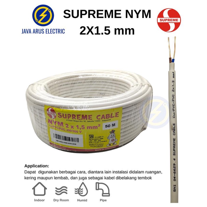 Jual KABEL SUPREME NYM 2 X 1.5 2X1.5 KABEL TUNGGAL TEMBAGA MURNI PER ROLL 50 METER | Shopee ...