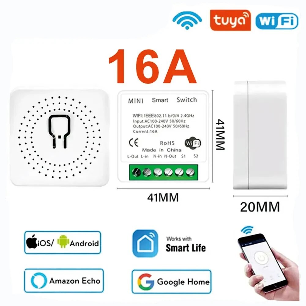 Jual Mini Wifi Smart Switch 2 Way Control Tuya 16A Diy Light Switches Alexa Yandex Alice Smart ...