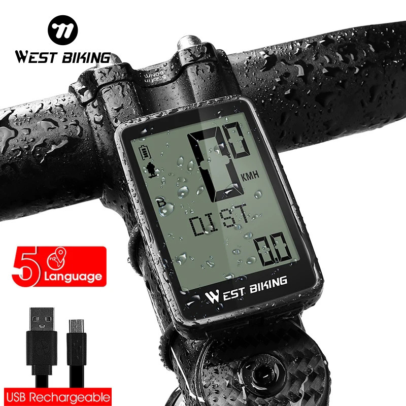 Jual WEST BIKING Wireless Odometer USB Rechargeable 5 Languages Bicycle ...
