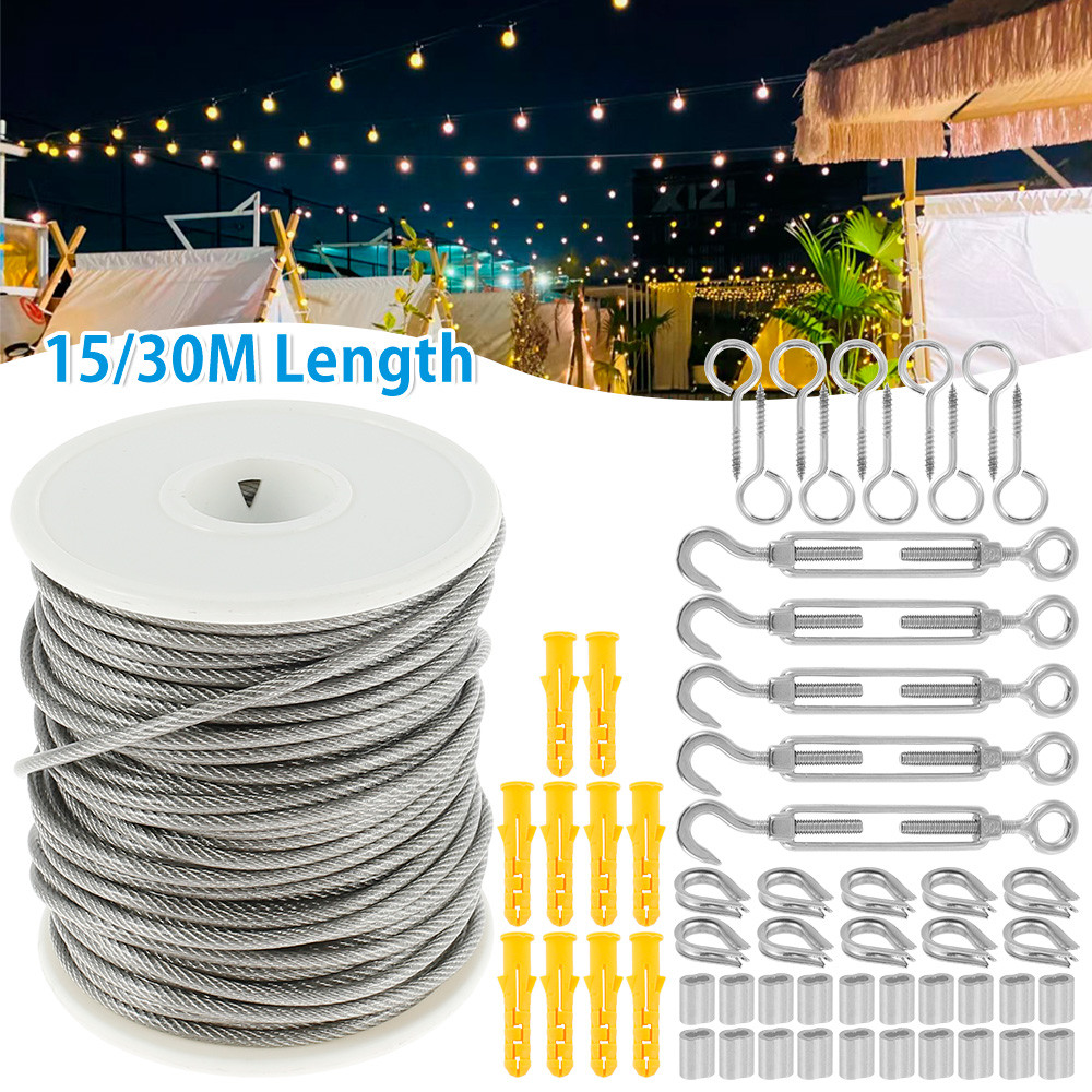 Jual 15M/30M Wire Cable Rope Stainless Steel Heavy Duty Wire Cable Garden Railing Wire Fence ...