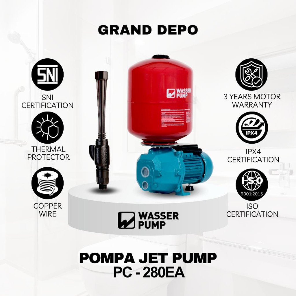 Jual Wasser Pompa Air Jet Pump PC 280 EA/WT - Dengan Tabung / Pompa Air ...