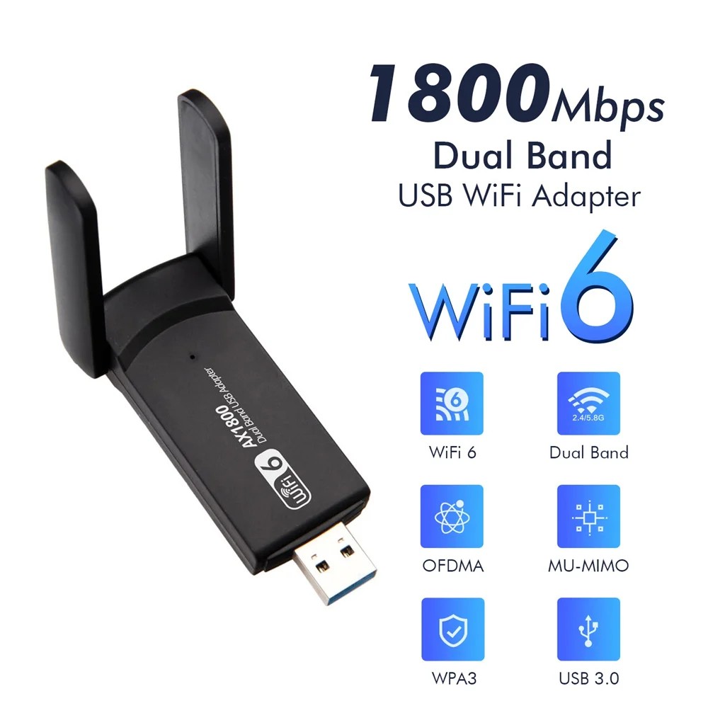 Jual 1800Mbps WiFi 6 USB Adapter 802.11AX 2.4G/5GHz USB3.0 Wireless Network Card Antenna Wi-Fi ...