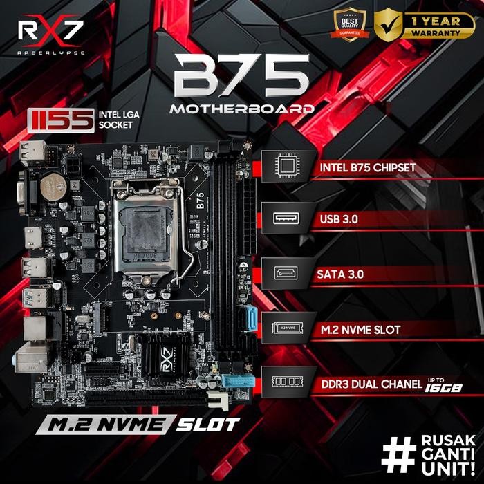 Jual MOTHERBOARD RX7 B75 / H61 PLUS LGA 1155 DDR3 B75 MAINBOARD SUPPORT ...